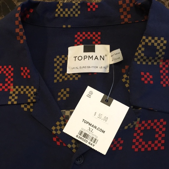Topman | Shirts | Topman Xl Navy Digital Print Mens Shirt | Poshmark